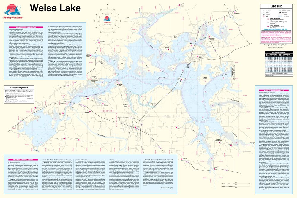 Weiss Lake, Alabama Waterproof Map (Fishing Hot Spots) | Lakes Online Store